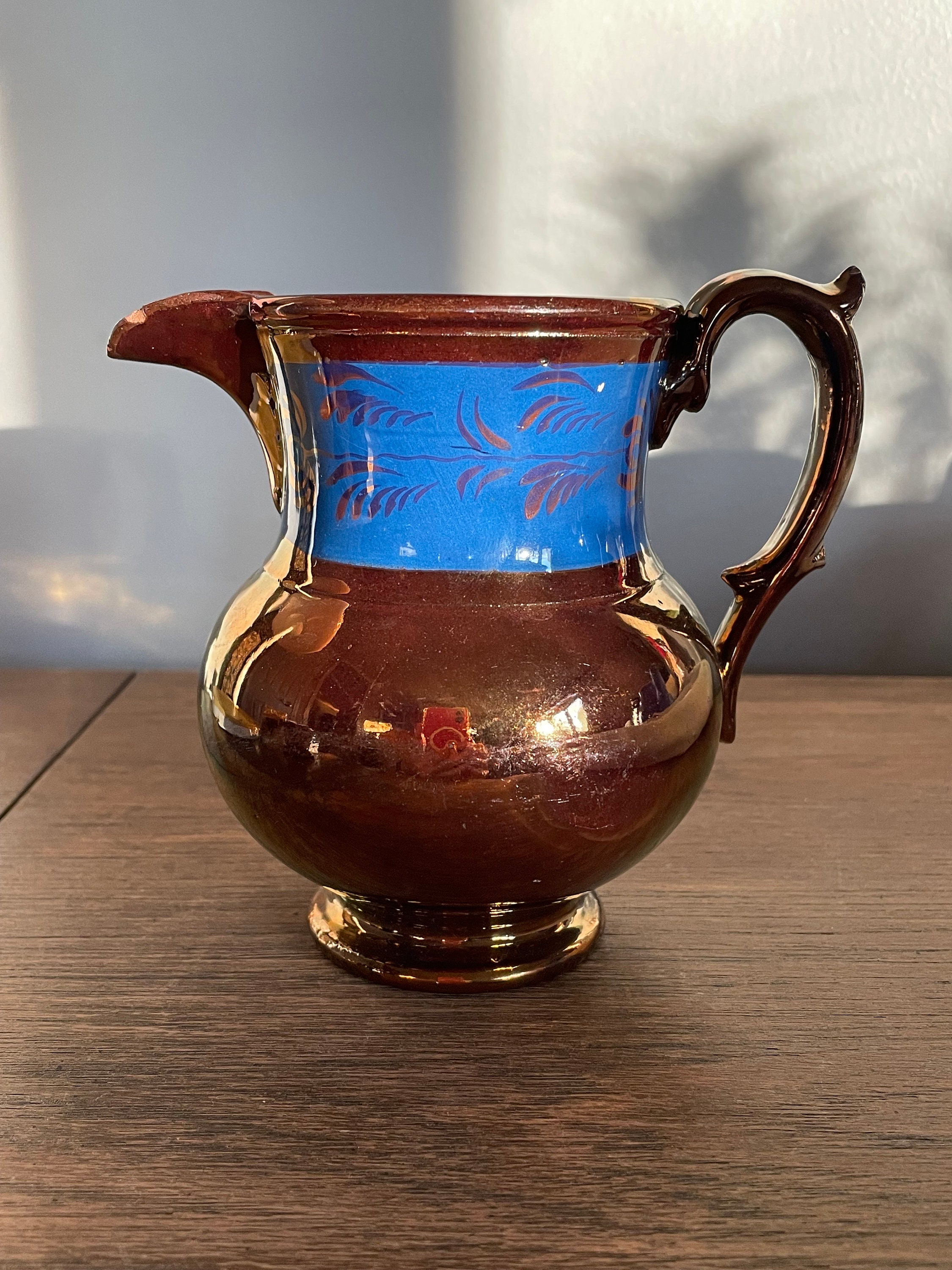 English Victorian-era Copper Lustreware Pitcher With Blue Band - Etsy