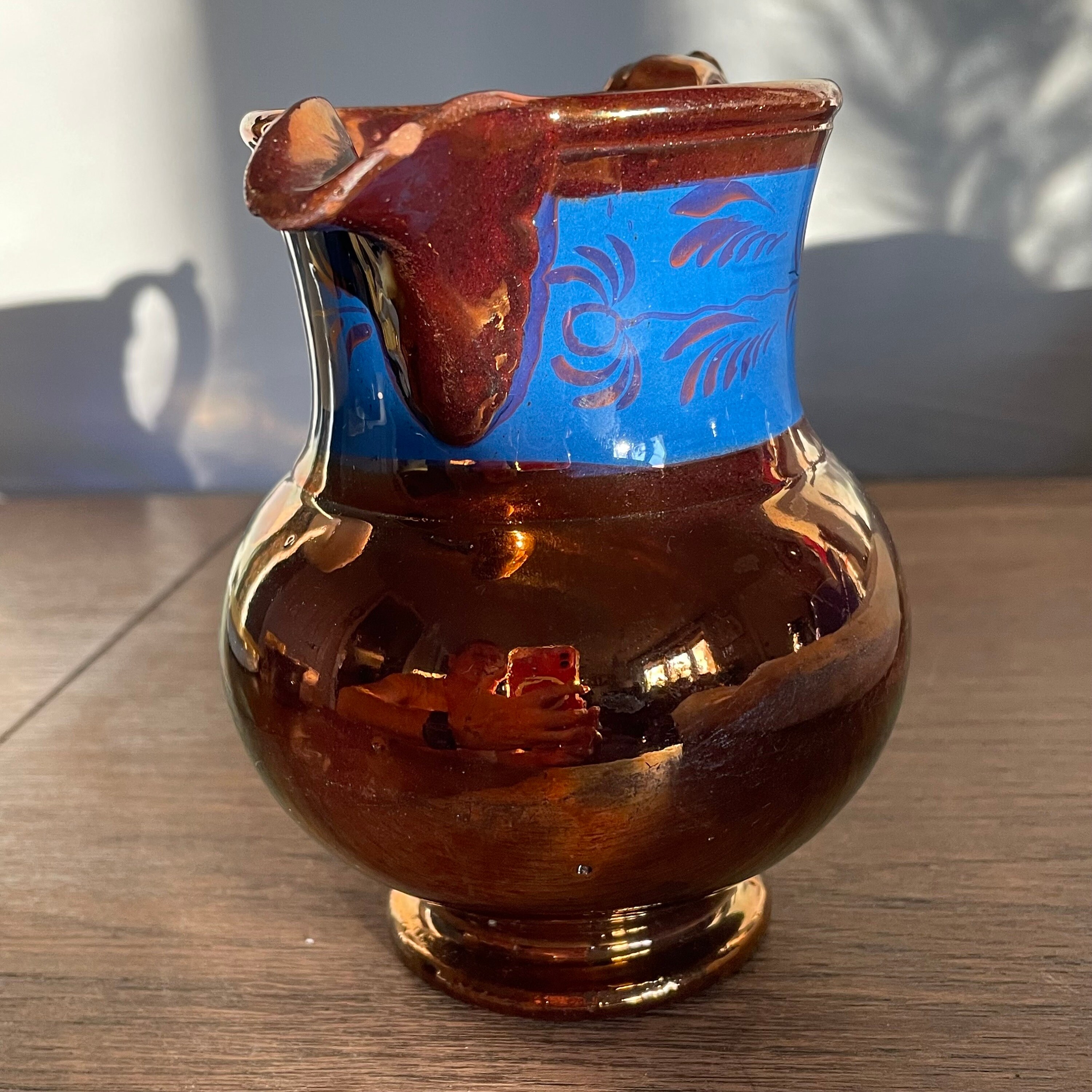 English Victorian-era Copper Lustreware Pitcher With Blue Band - Etsy