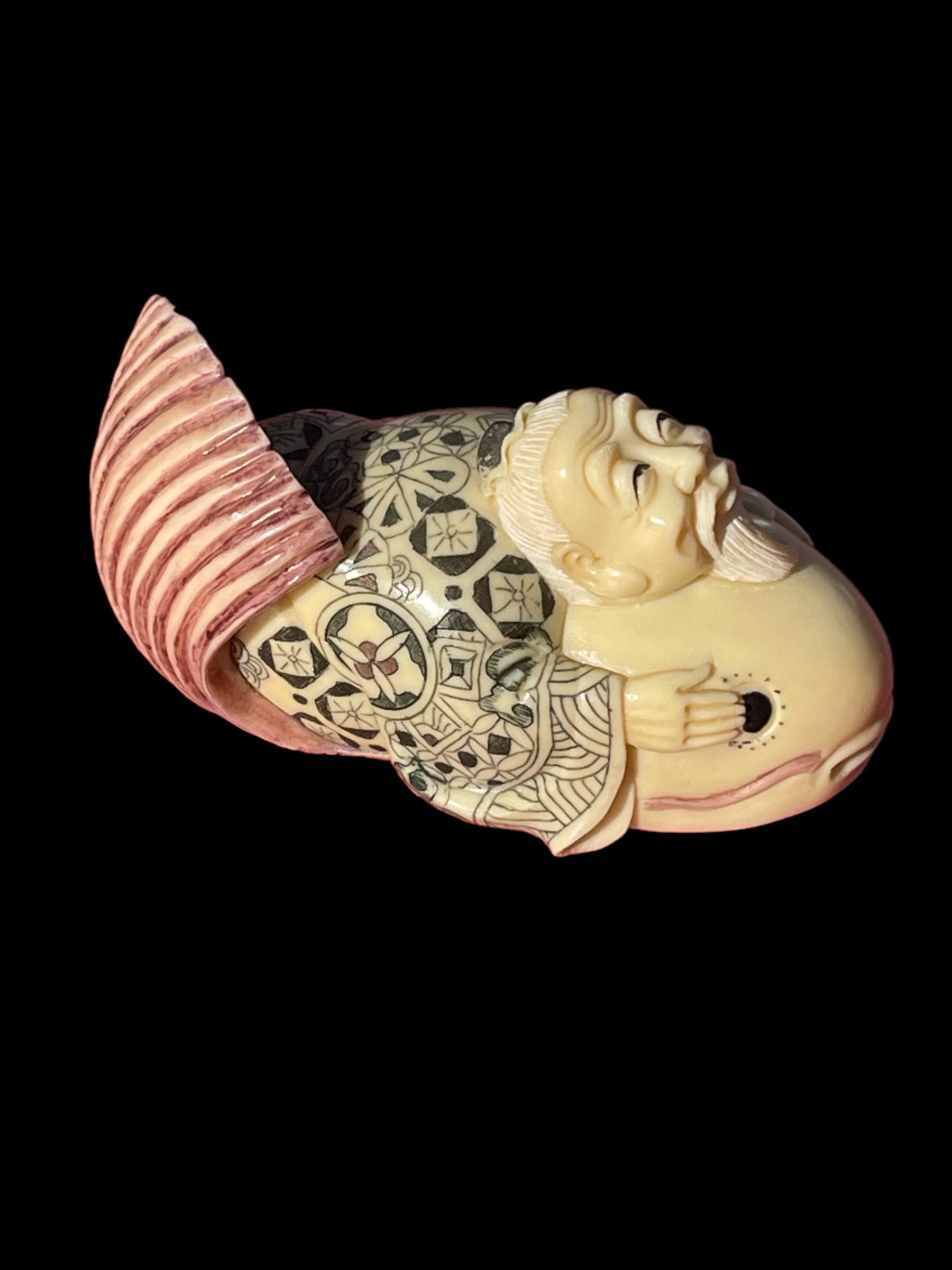 Signed Meiji Era Polychrome Ivory Okimono Figure of Immortal Riding a ...