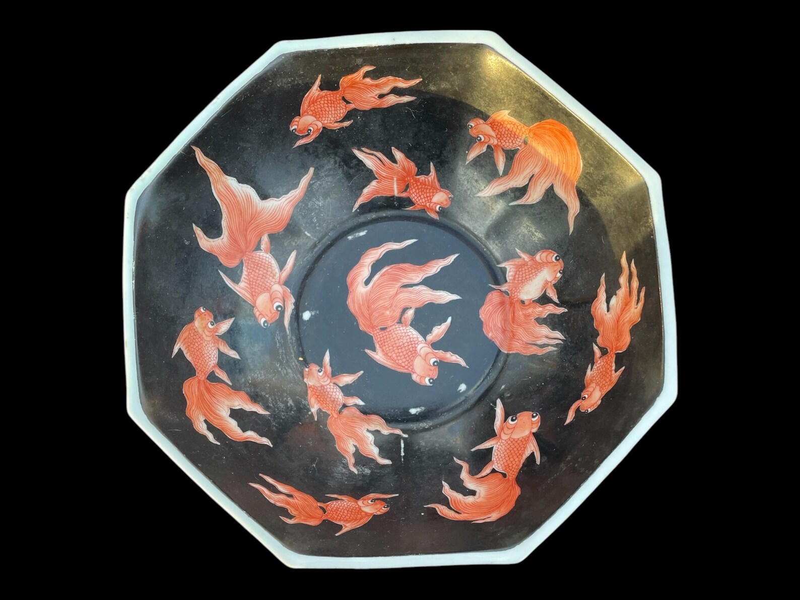 Vintage Chinese Hand-painted Footed Octagonal Serving Bowl Featuring a ...