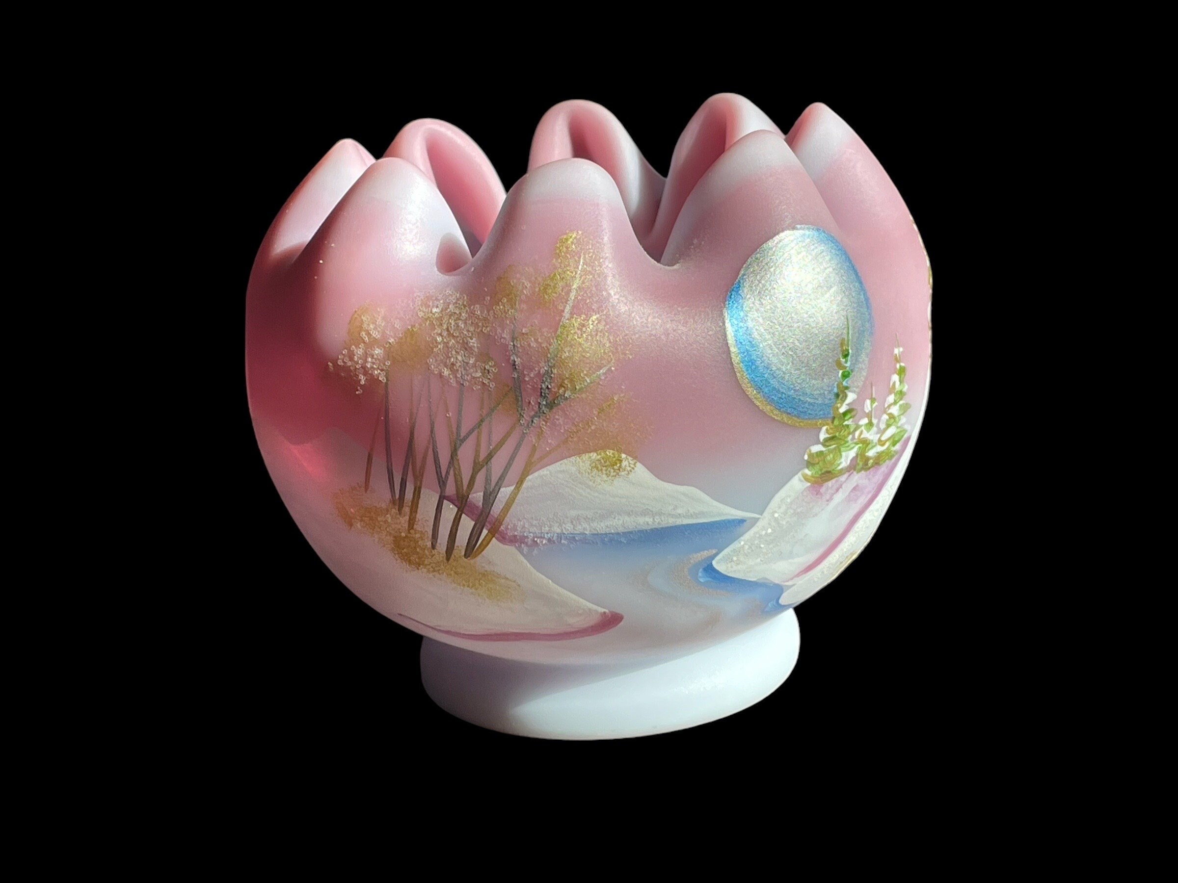 Fenton Glass Limited Edition Hand-painted blue Moon Burmese Rose Bowl ...