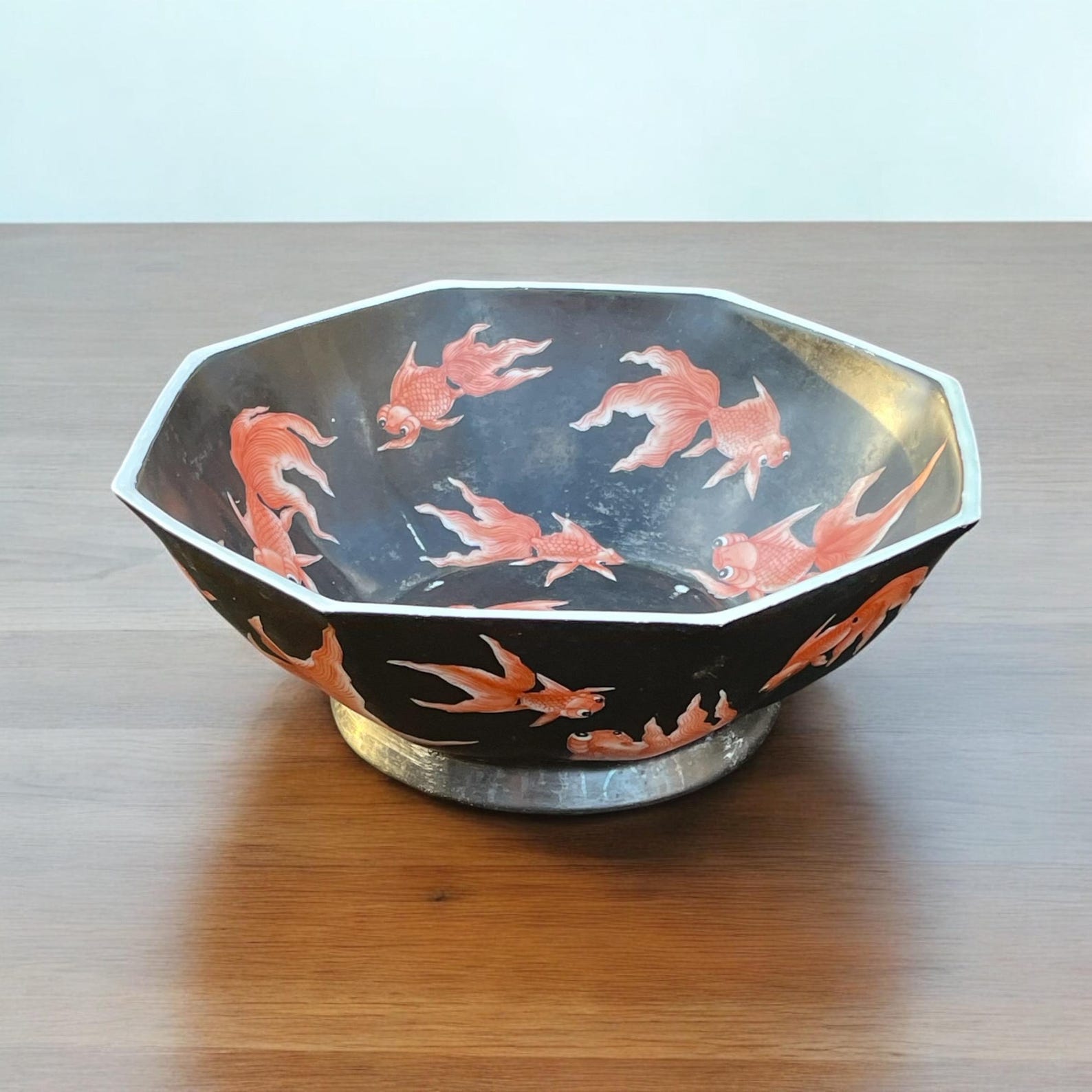 Vintage Chinese Hand-painted Footed Octagonal Serving Bowl Featuring a ...