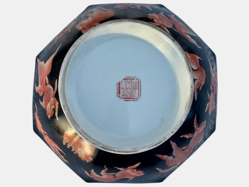 Vintage Chinese Hand-painted Footed Octagonal Serving Bowl Featuring a ...