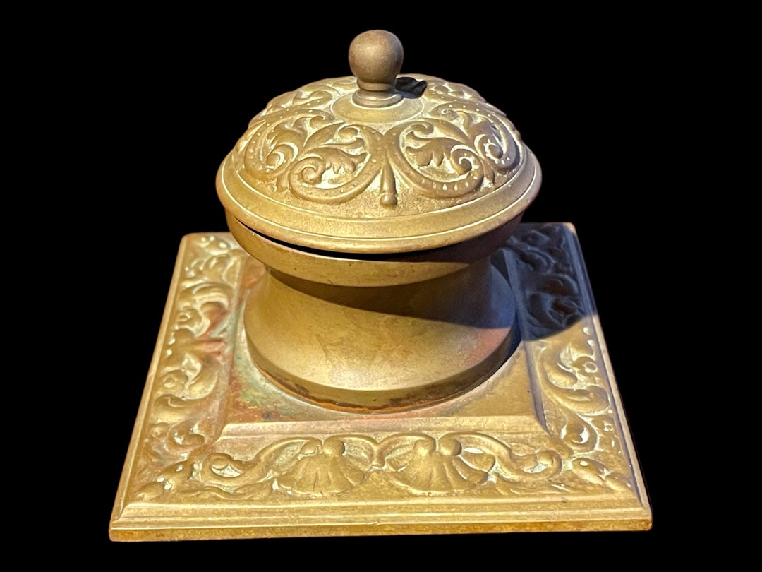 Gorgeous Victorian Brass Inkwell C. 1870 With Milk Glass Insert and ...