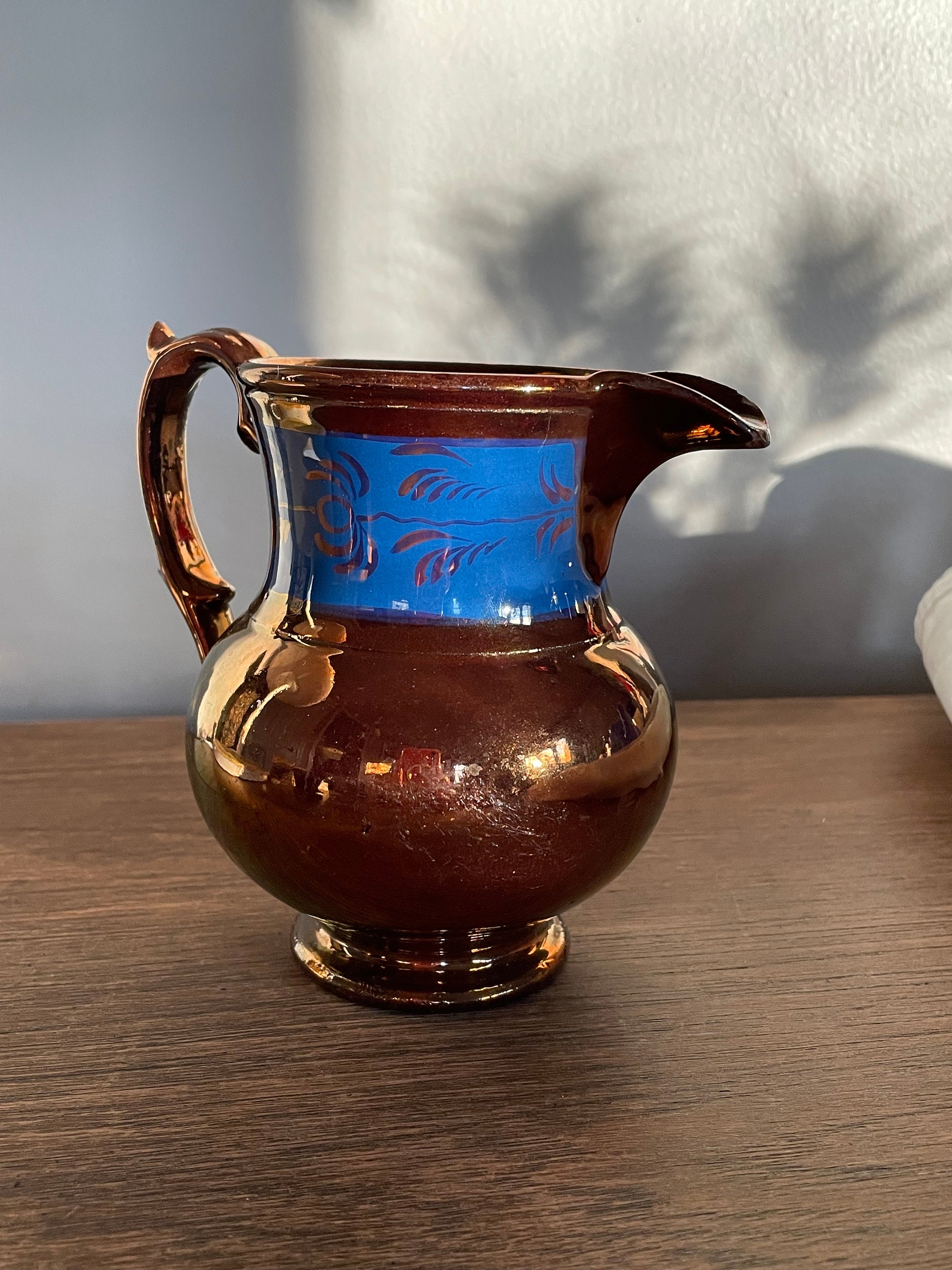 English Victorian-era Copper Lustreware Pitcher With Blue Band - Etsy