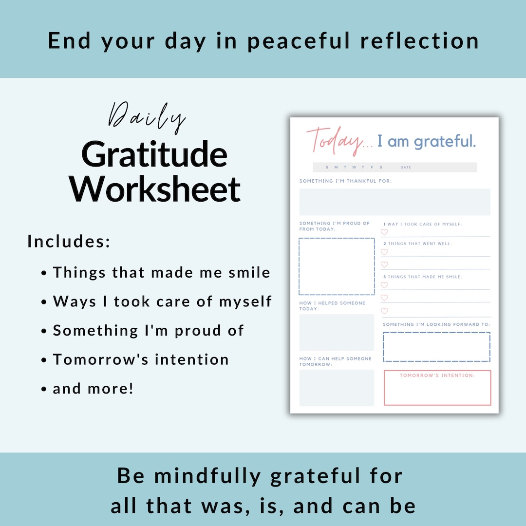 Gratitude Journal Worksheet - Mindfulness, Reflection, Gratitude ...