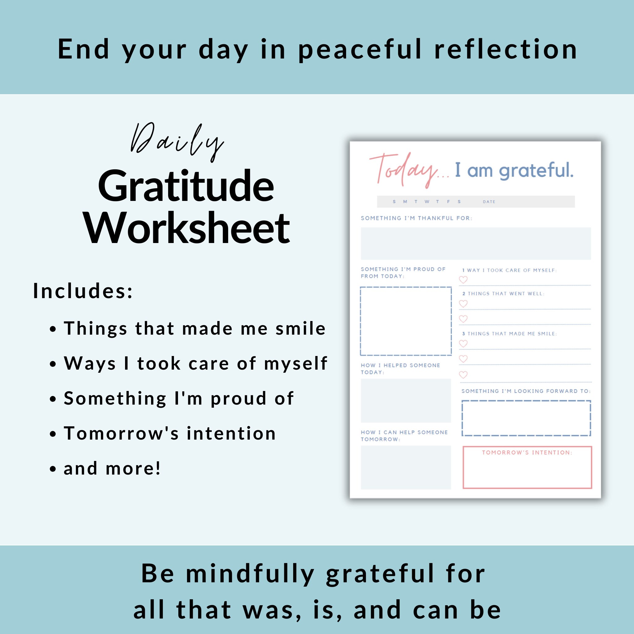 Gratitude Journal Worksheet Mindfulness, Reflection, Gratitude ...