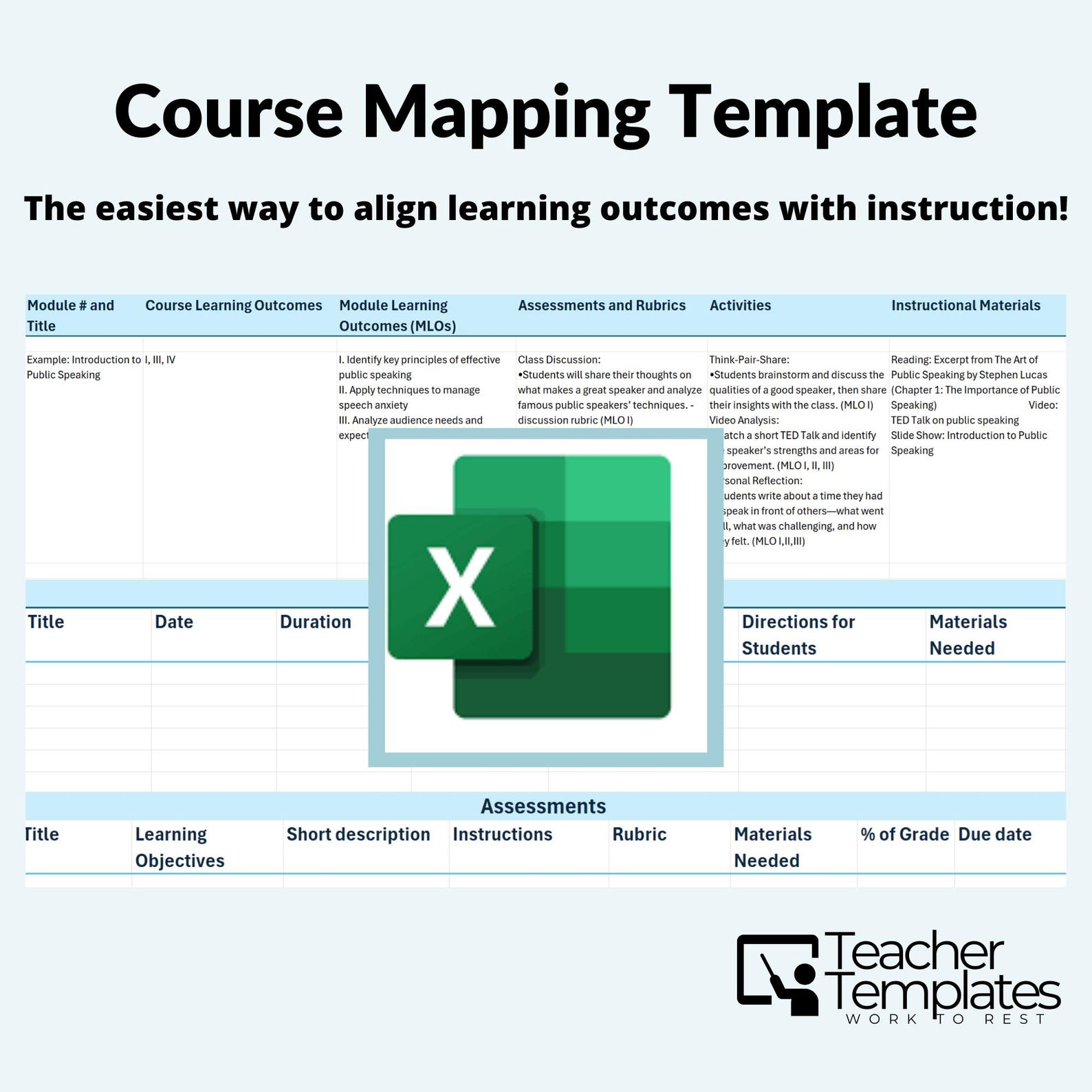 Course Mapping Template – Curriculum Alignment Excel Document - Teacher ...
