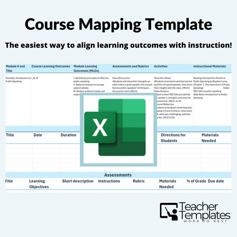 Course Mapping Template – Curriculum Alignment Excel Document - Teacher ...