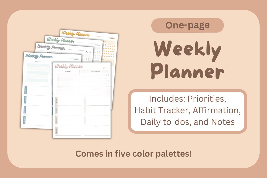 Weekly Planner Printable One-page Daily Tasks Habit - Etsy