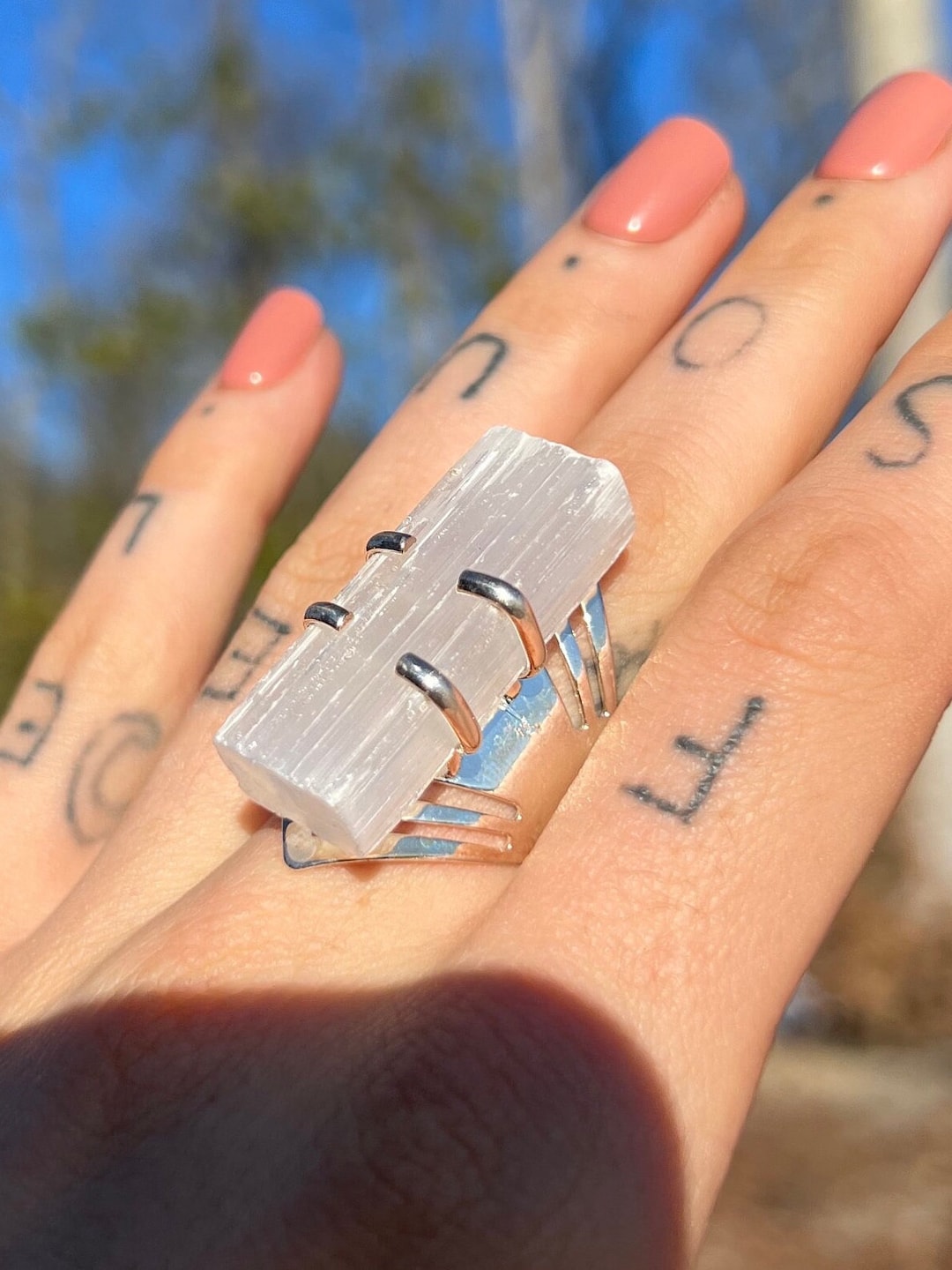 Adjustable Silver Selenite Ring - Etsy