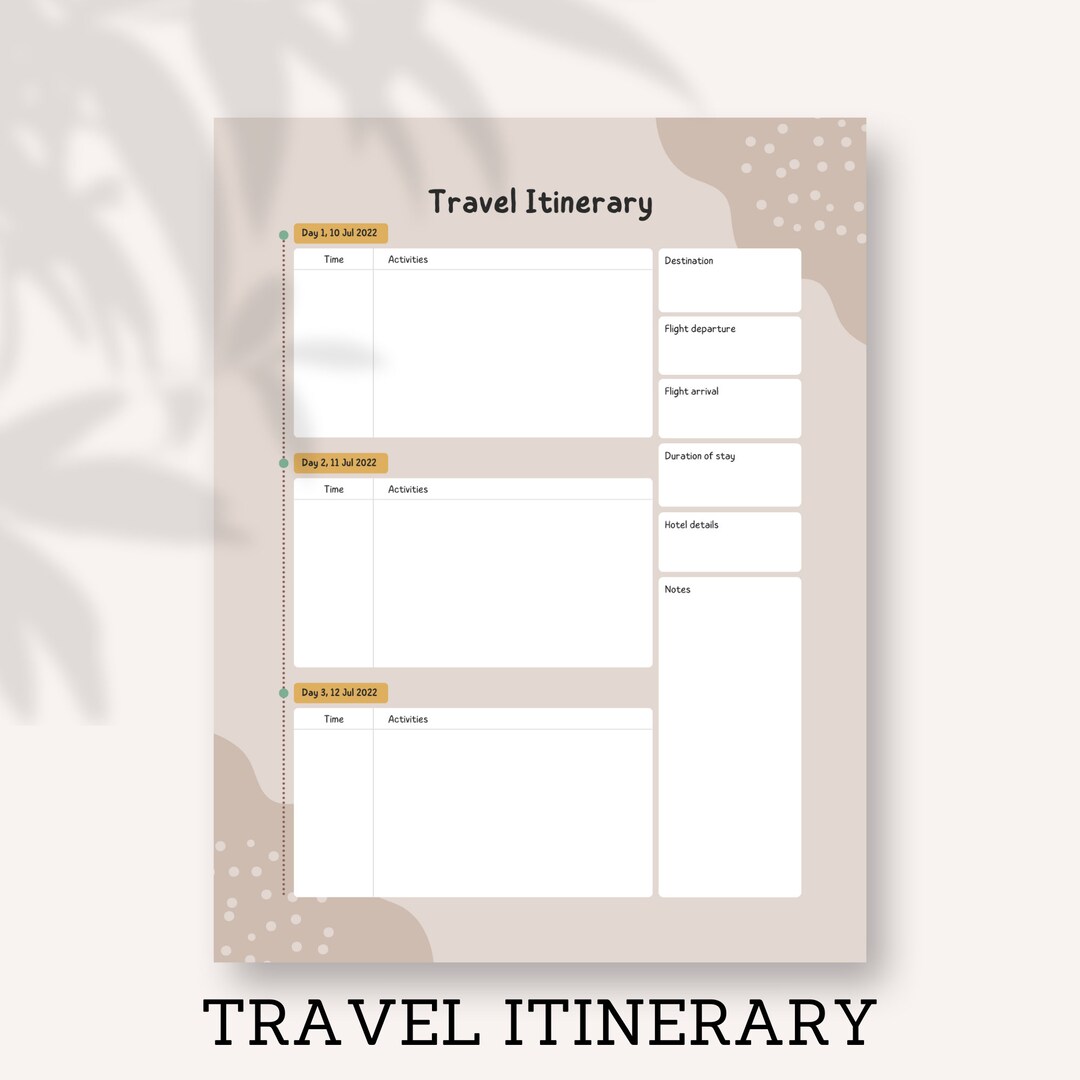 EDITABLE TRAVEL PLANNER - Itinerary Mobile Template, Travel Itinerary ...