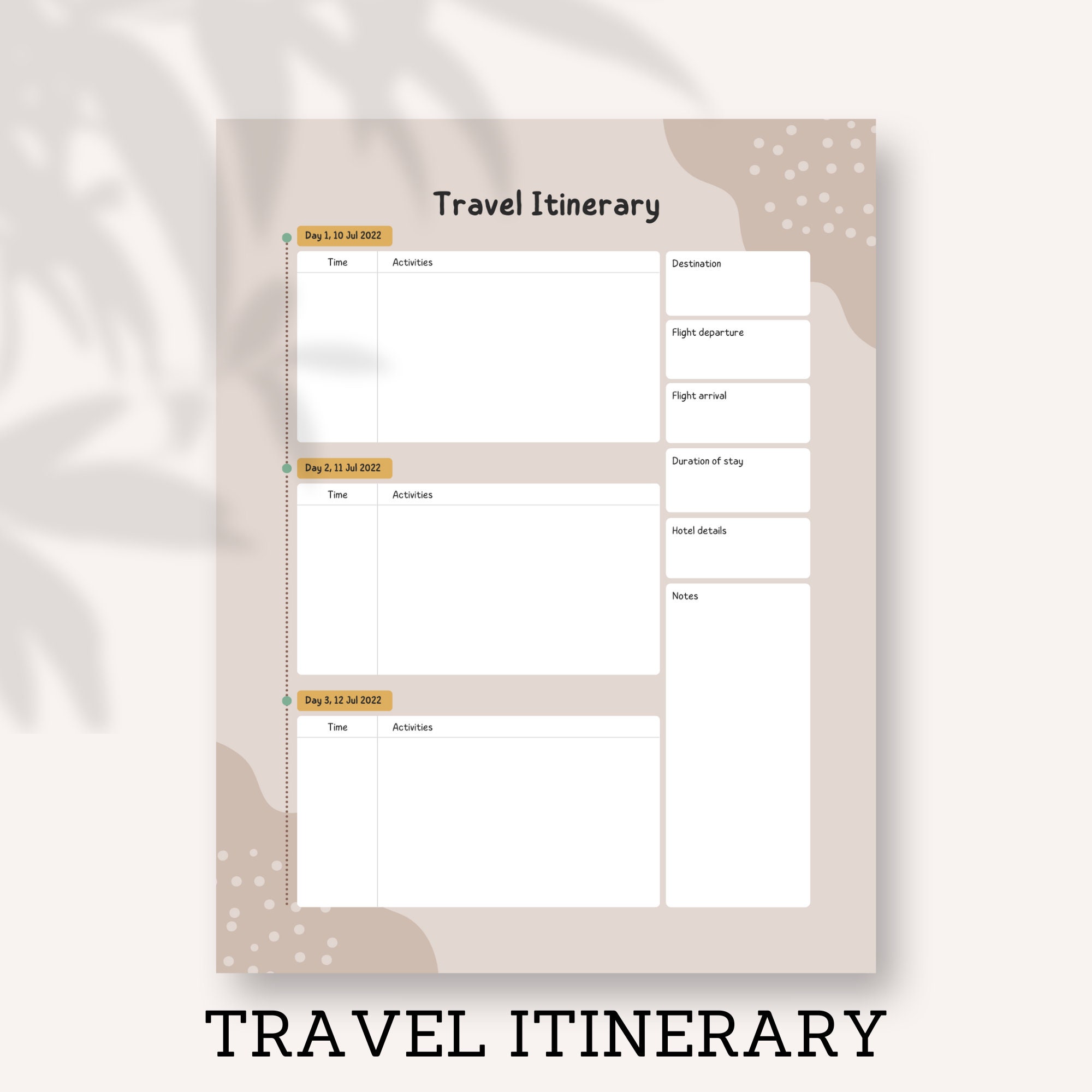 EDITABLE TRAVEL PLANNER Itinerary Mobile Template, Travel Itinerary ...