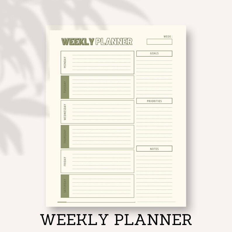 MINIMALIST WEEKLY PLANNER - Printable Weekly Planner, Digital Weekly ...