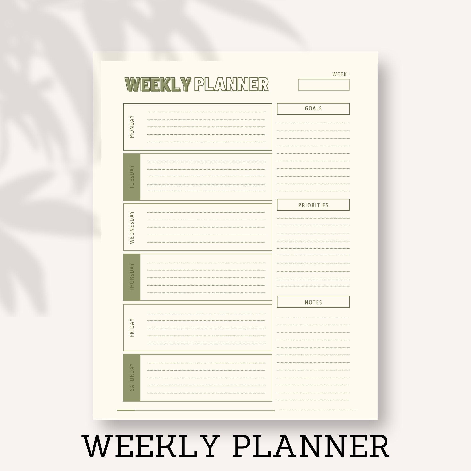MINIMALIST WEEKLY PLANNER - Printable Weekly Planner, Digital Weekly ...
