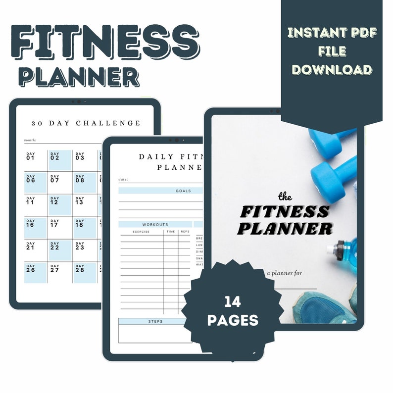 Fitness Planner, Printable and Downloadable Planner, Workout Tracker ...