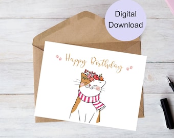 Cat Printable Birthday Card | Cat Birthday Card | Pet Card | PDF | JPG ...