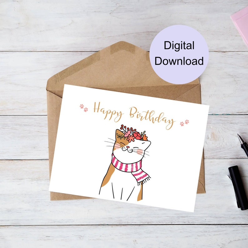 Happy Birthday Cat Card | Printable Cat Card | Pet Card | PDF | JPG - Etsy