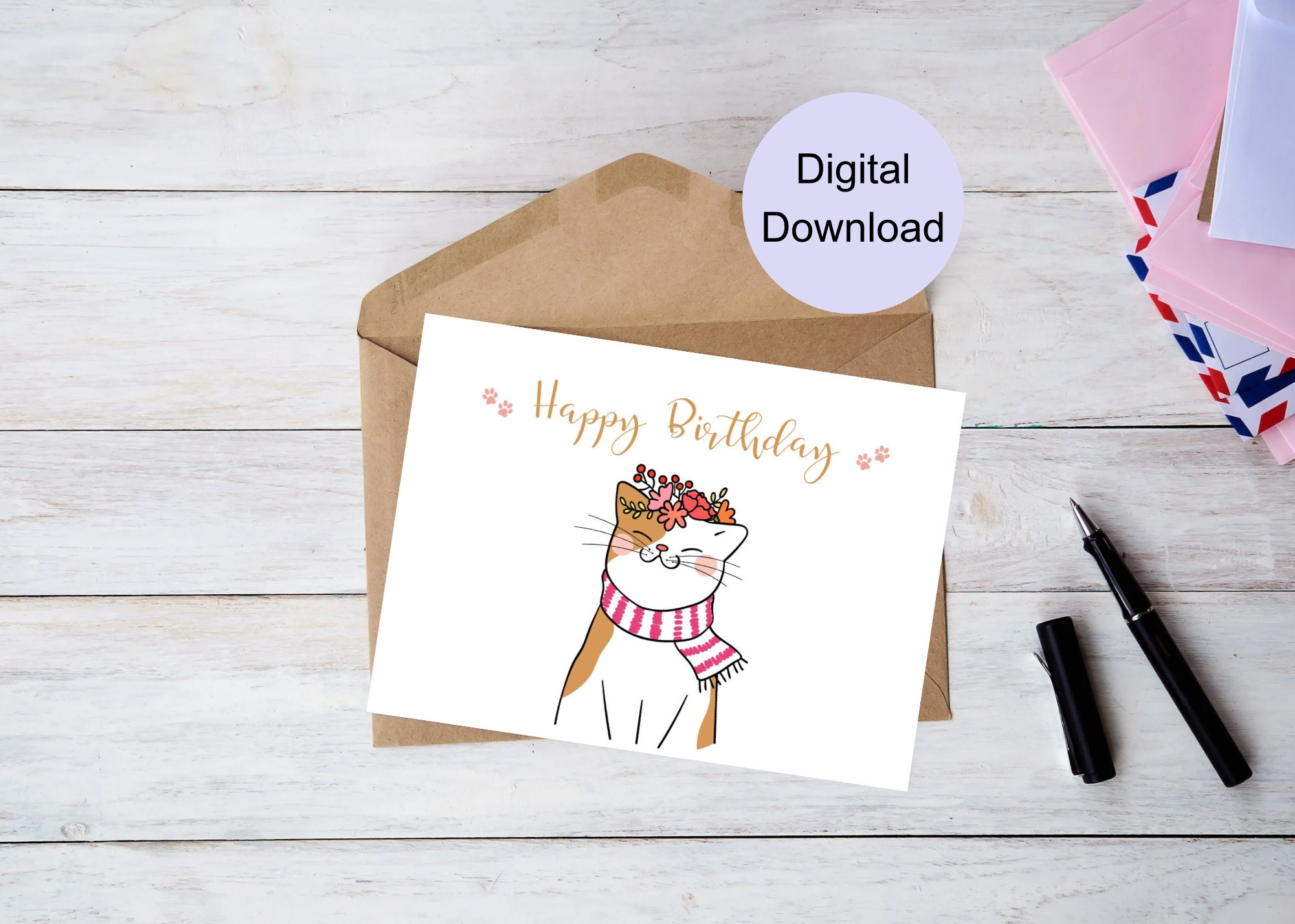 Happy Birthday Cat Card Printable Cat Card Pet Card PDF JPG - Etsy