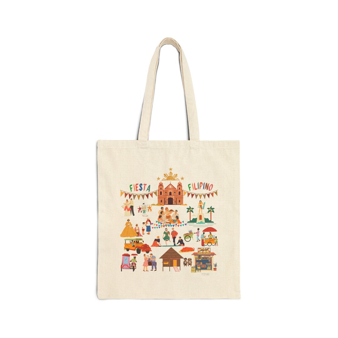 Fiesta Filipino Cotton Canvas One Size Tote Bag natural & Black ...