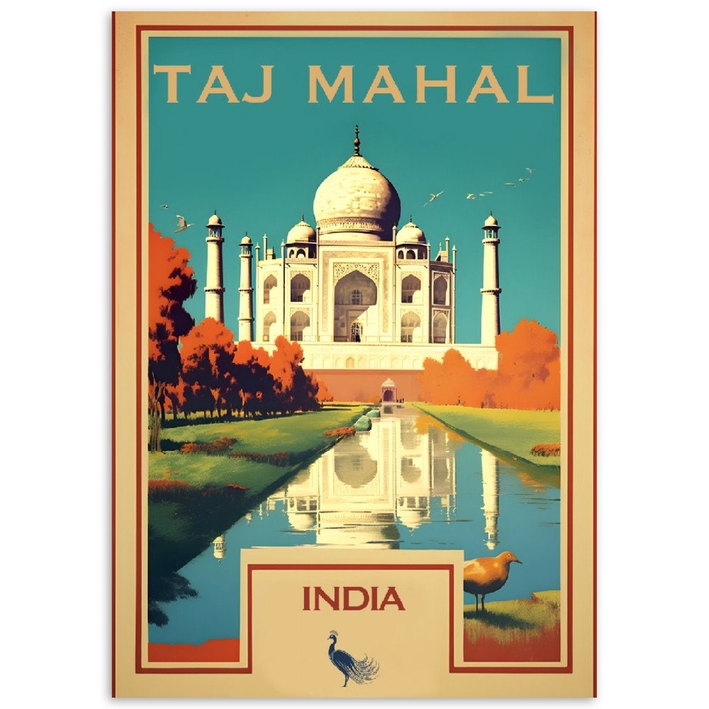 Taj Mahal Vintage Print Taj Mahal Travel Poster Wall Art - Etsy