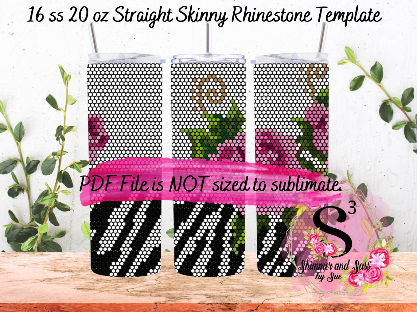 16 Ss 20 Oz. Pink Rose and Zebra Rhinestone Tumbler Template ...
