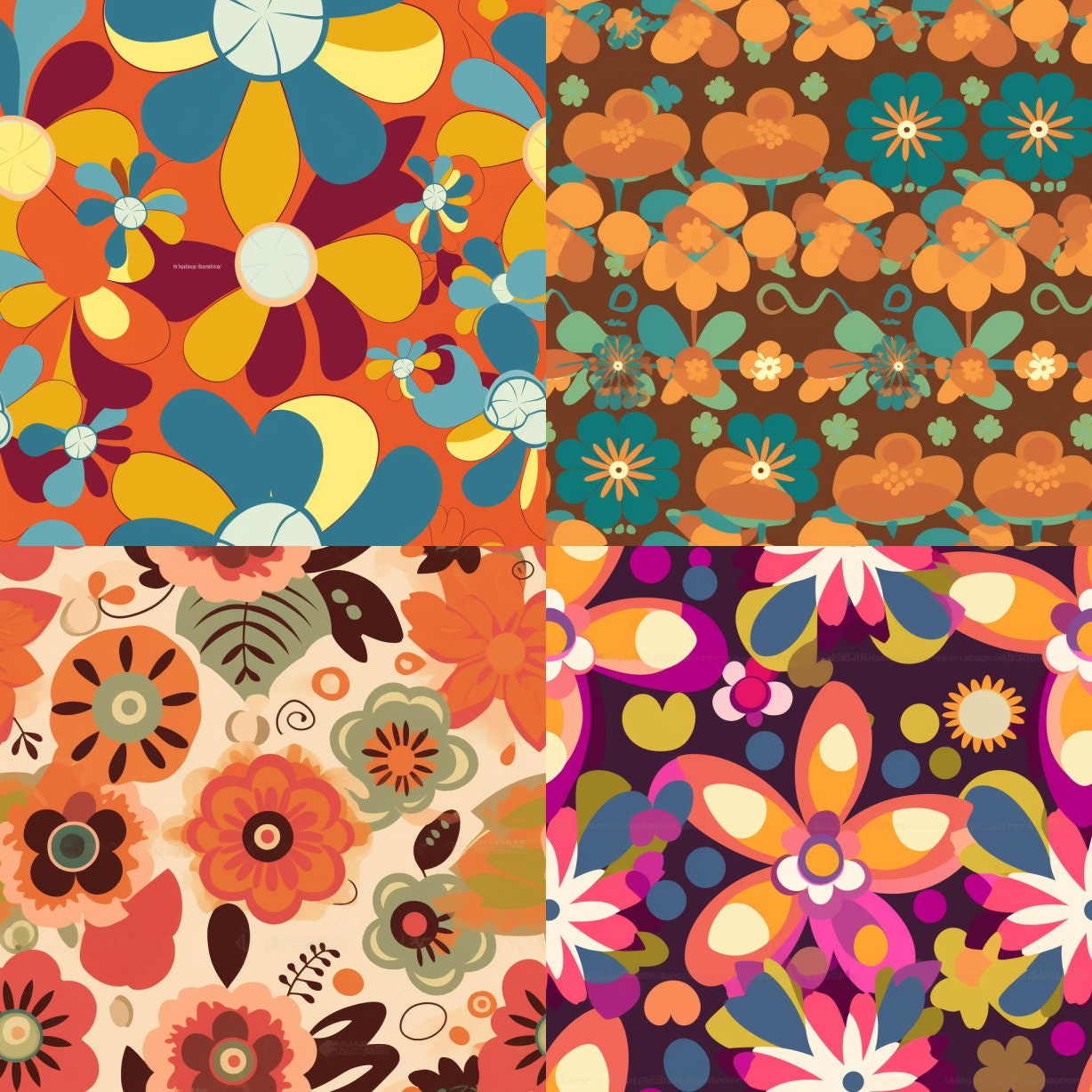 20 Groovy Retro Flower Seamless Patterns for Fabric Paper & - Etsy