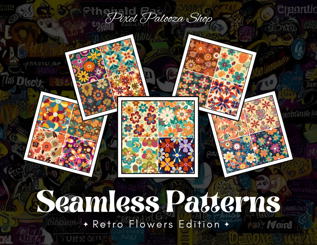 20 Groovy Retro Flower Seamless Patterns for Fabric Paper & - Etsy