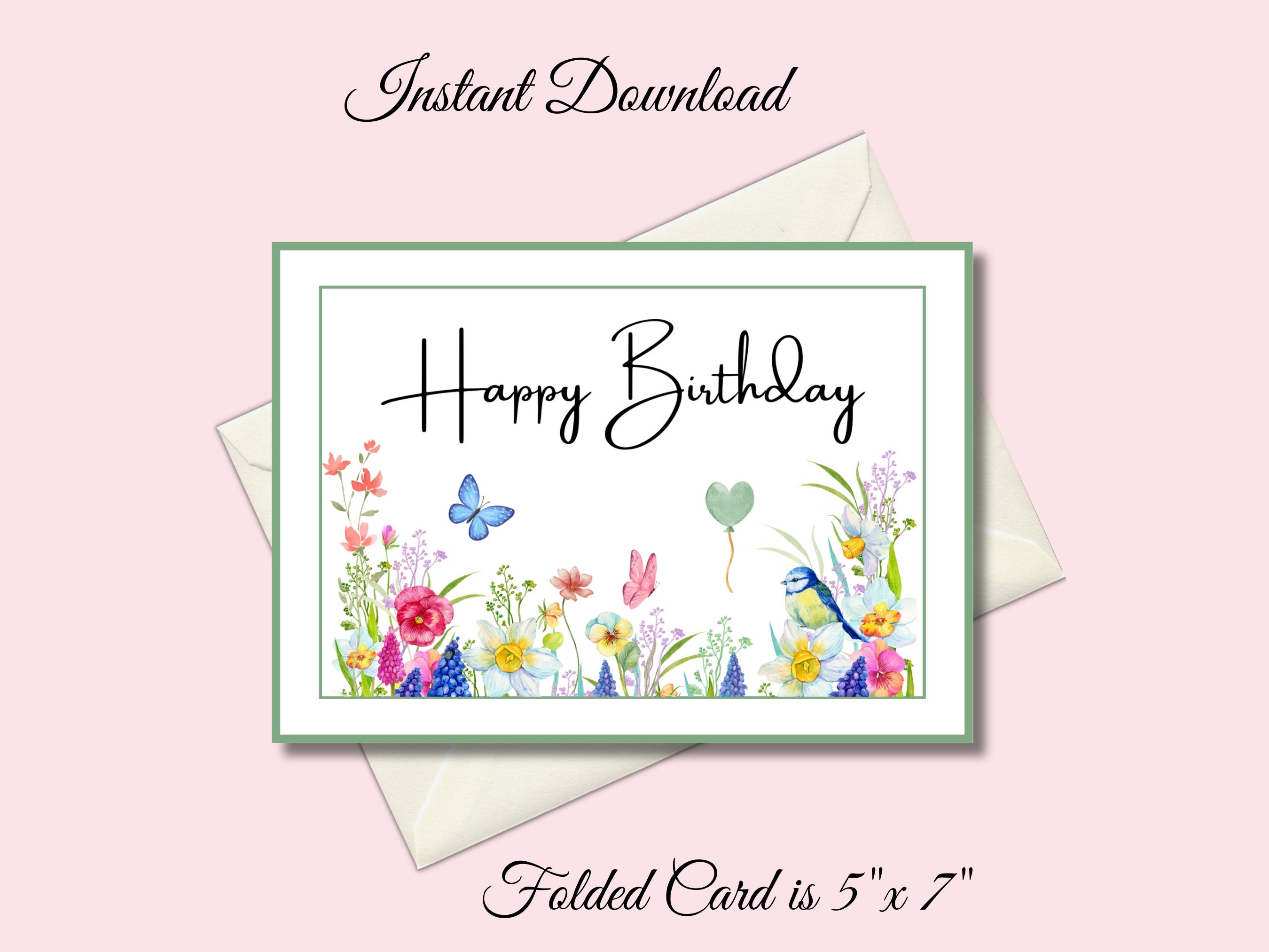 Printable Birthday Card With Flowers, Floral Birthday Card, Printable ...