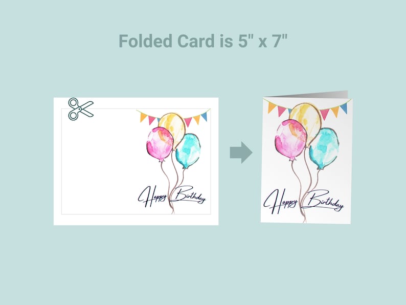 Printable Birthday Card With Balloons, Instant Download Birthday Card ...