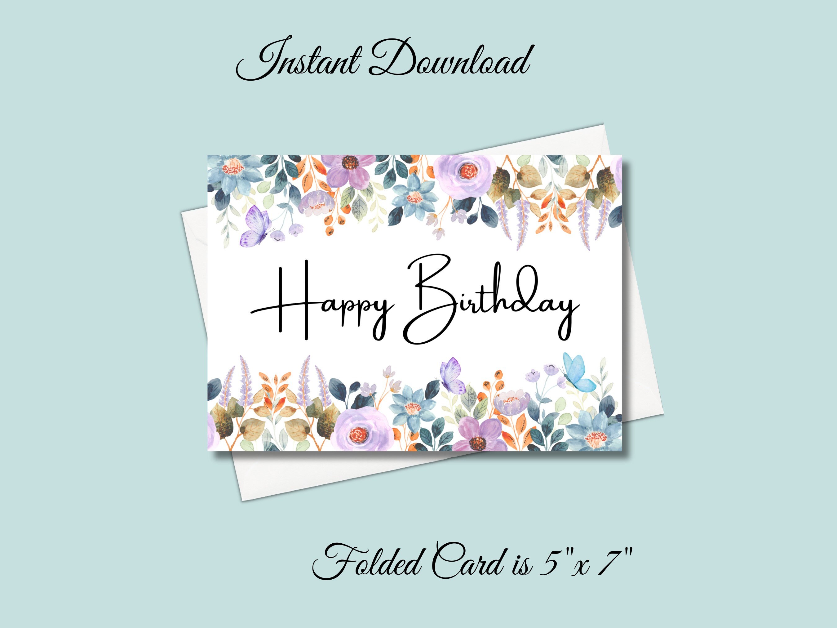 Printable Flower Happy Birthday Card, Instant Download, Digital Card ...