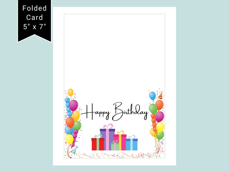 Printable Birthday Card With Balloons, Instant Download Birthday Card ...