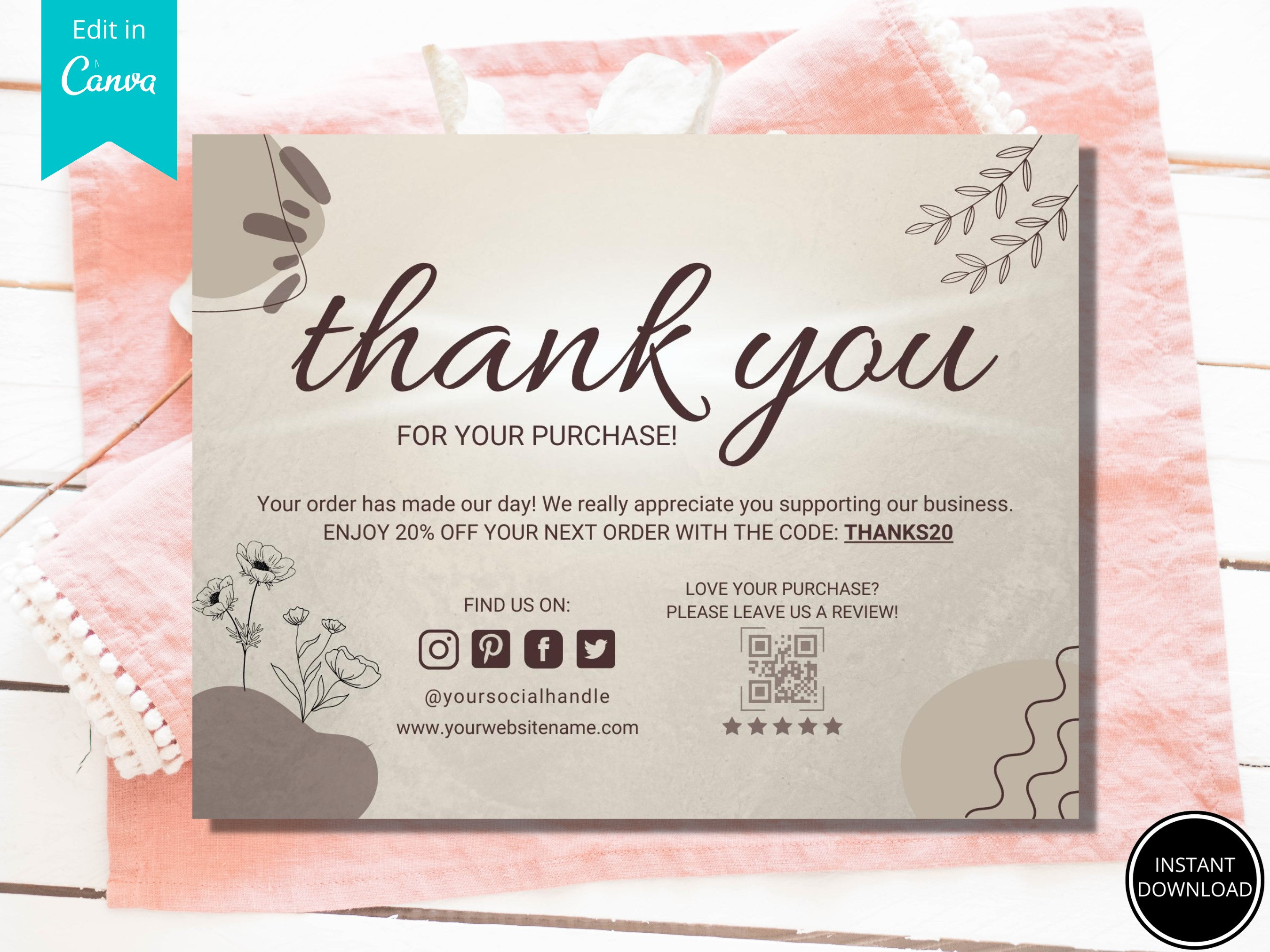 Customer Thank You Insert Canva Template, Editable Thank You Card ...