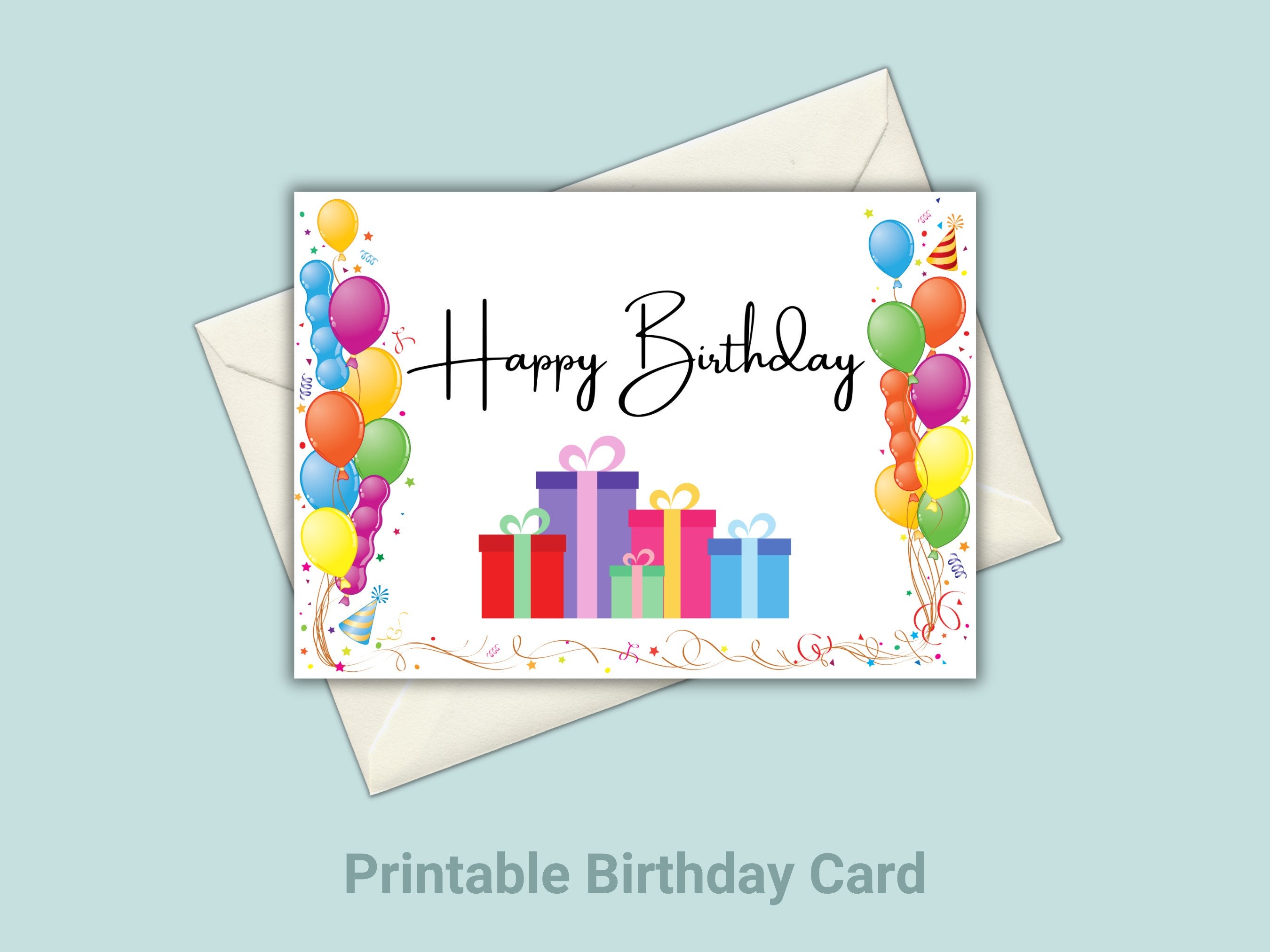 Printable Birthday Card With Balloons, Instant Download Birthday Card ...