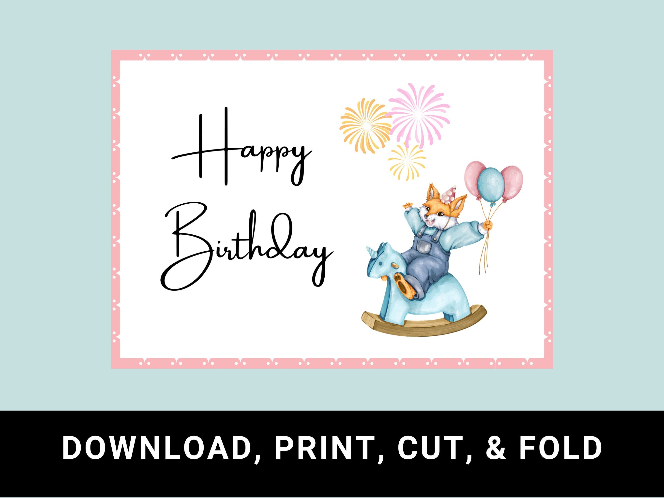 Printable Animal Birthday Cards for Kids, Instant Download, Birthday ...