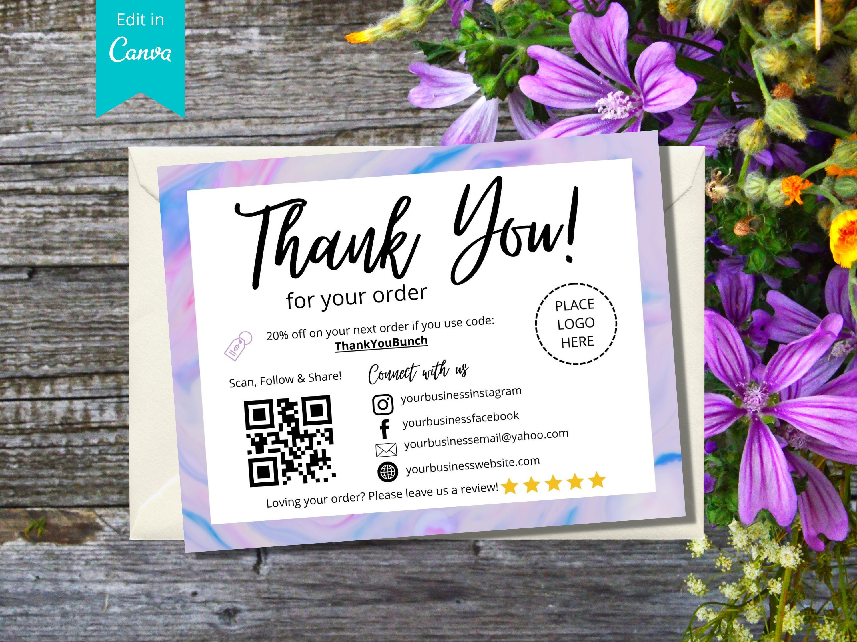 Editable Thank You for Your Order Card, Canva Pro Template Card, Small ...