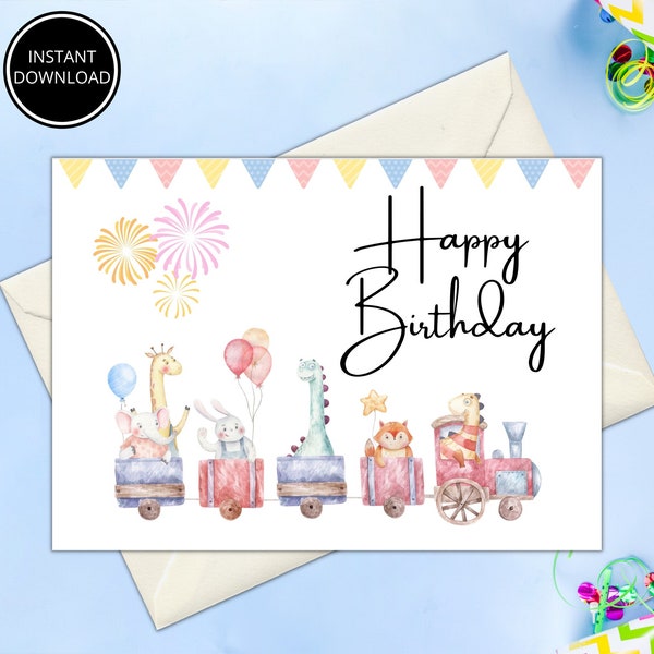 Printable Animal Birthday Cards for Kids, Instant Download, Birthday ...