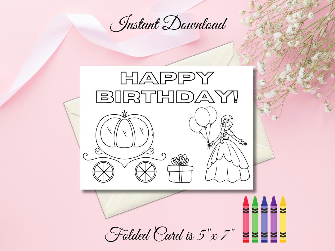 PRINTABLE Happy Birthday Coloring Card, Colorable Birthday Card ...