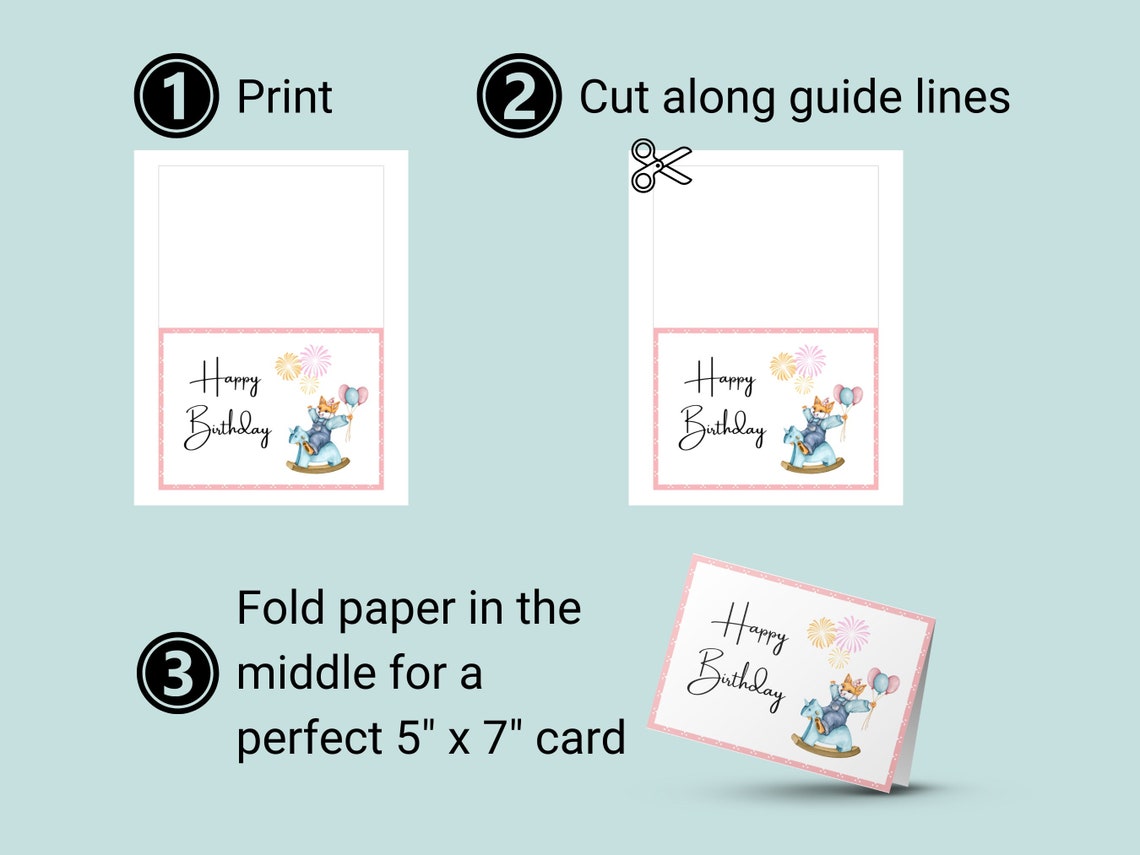 Printable Animal Birthday Cards for Kids, Instant Download, Birthday ...
