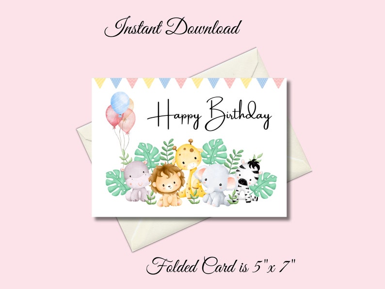 Printable Safari Animal Birthday Card, for Son Daughter Grandson ...