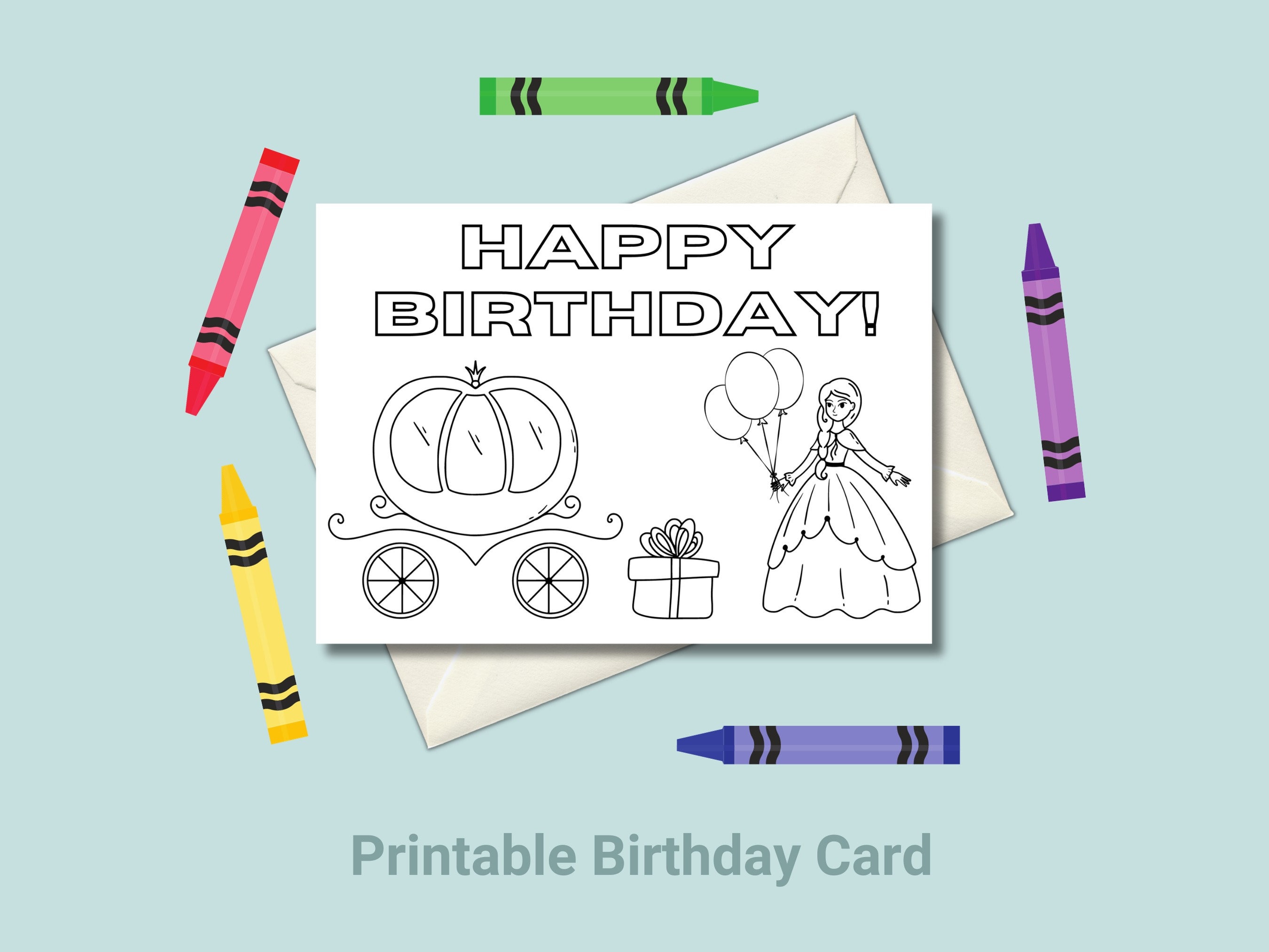 PRINTABLE Happy Birthday Coloring Card, Colorable Birthday Card ...