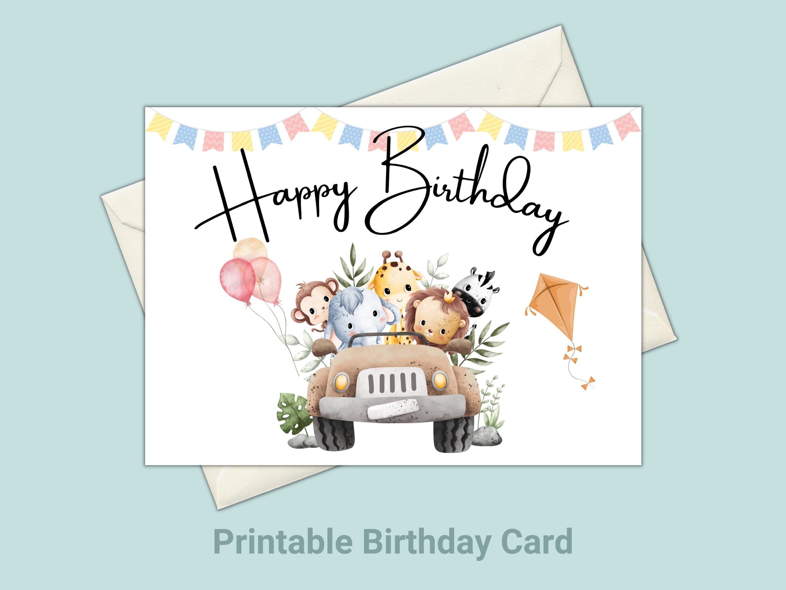 Printable Birthday Card With Animals, Cute Animals Card, Digital ...