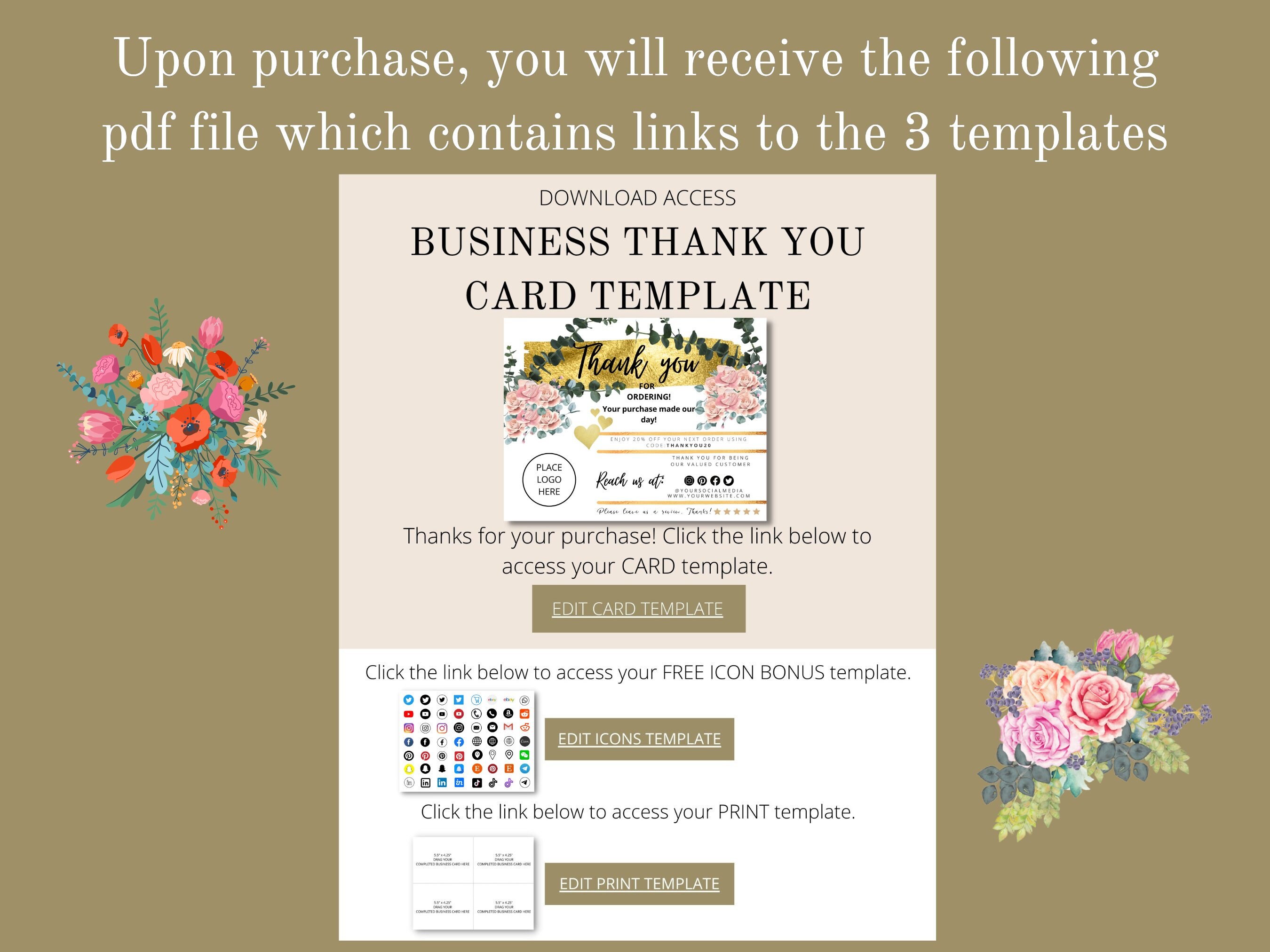 CANVA Editable Business Thank You Card Printable, INSTANT DOWNLOAD ...