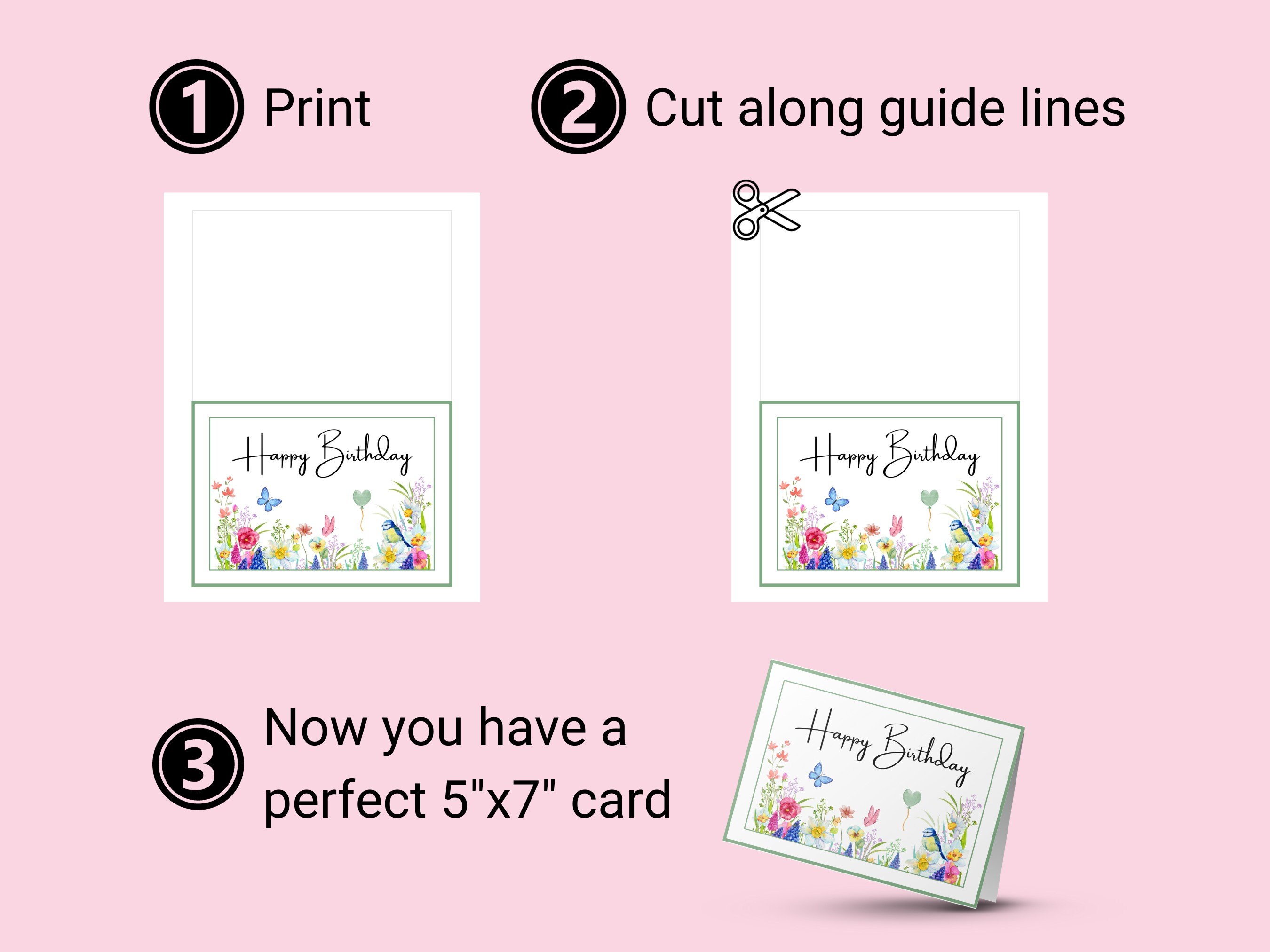 Printable Birthday Card With Flowers, Floral Birthday Card, Printable ...