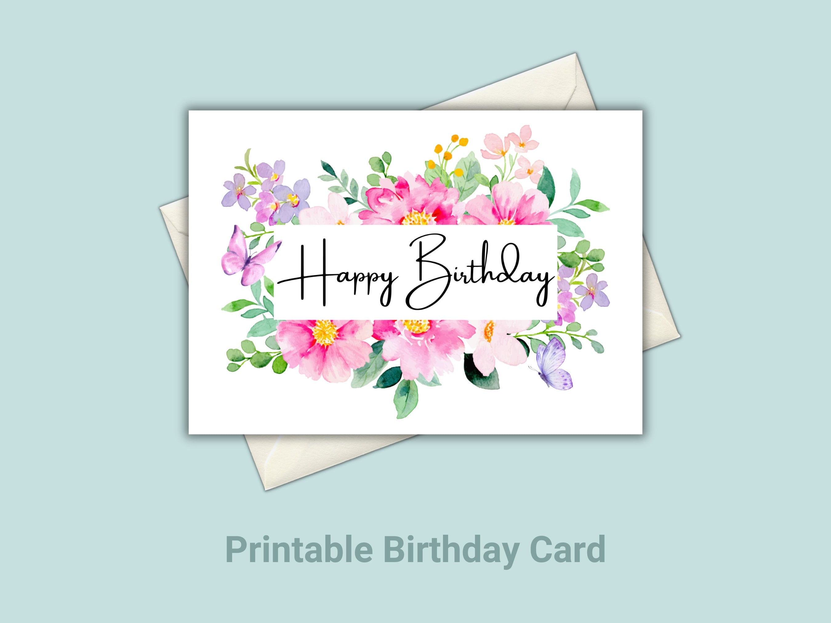 Floral Happy Birthday Card: Printable Greeting Card (PDF) - Etsy