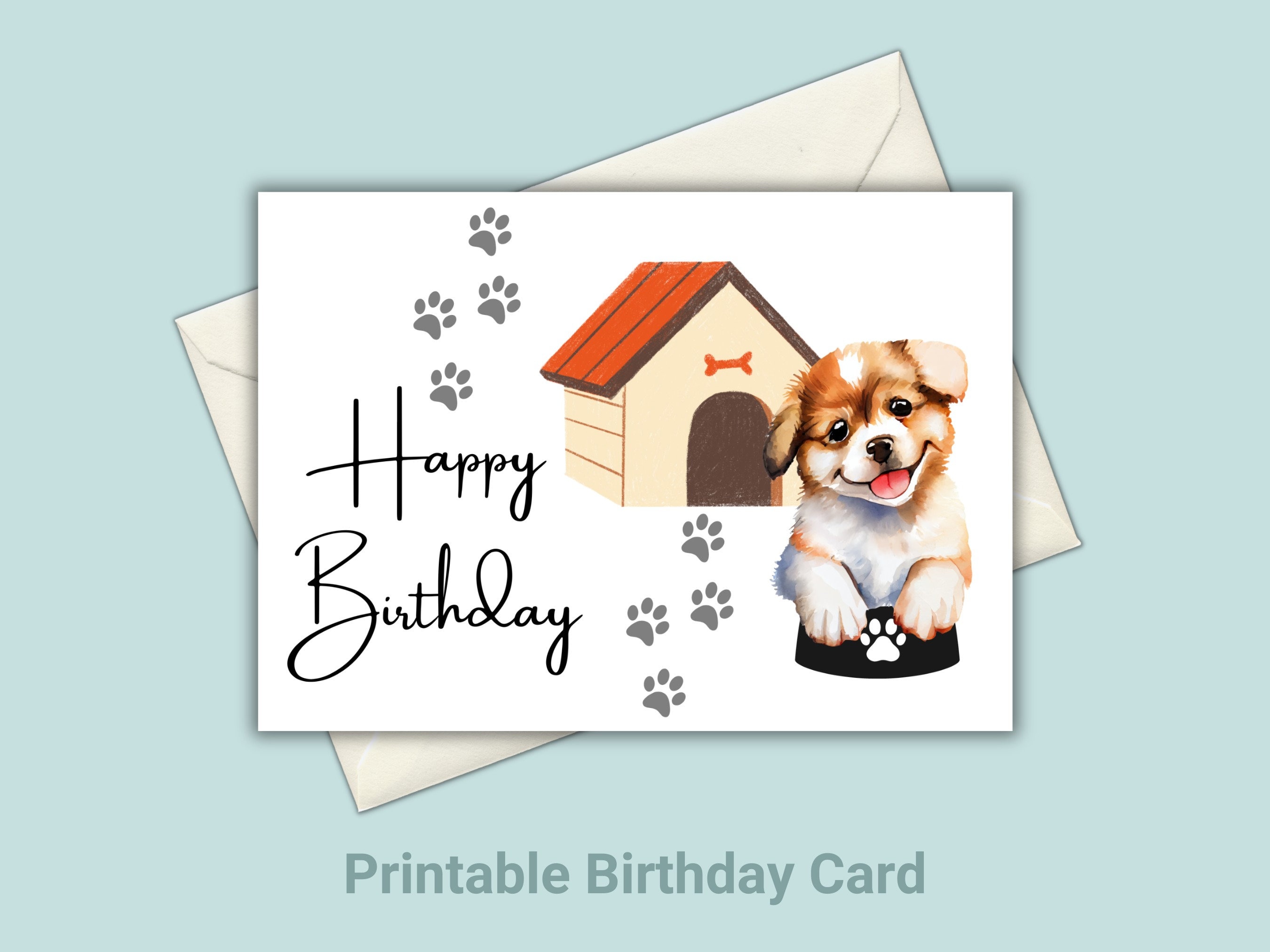 Printable Dog Birthday Card, Cute Dog Greeting Card, Instant Download ...