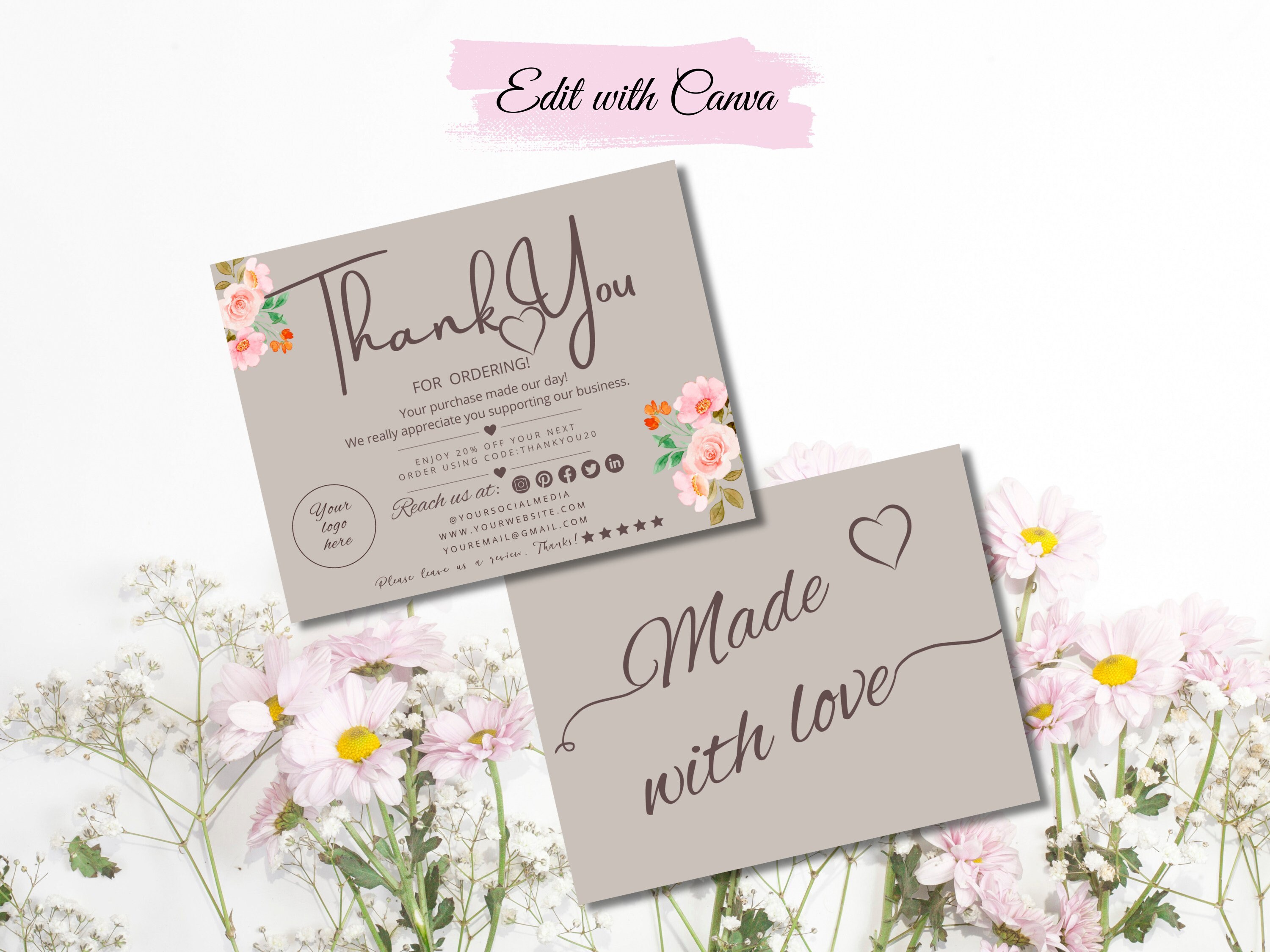 Small Business Thank You Card Template, Printable Thank You Package ...