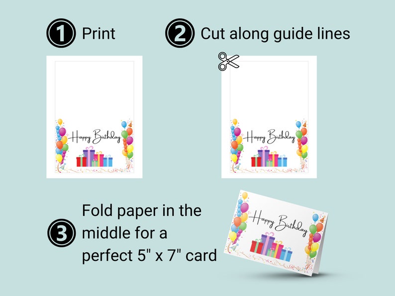 Printable Birthday Card With Balloons, Instant Download Birthday Card ...