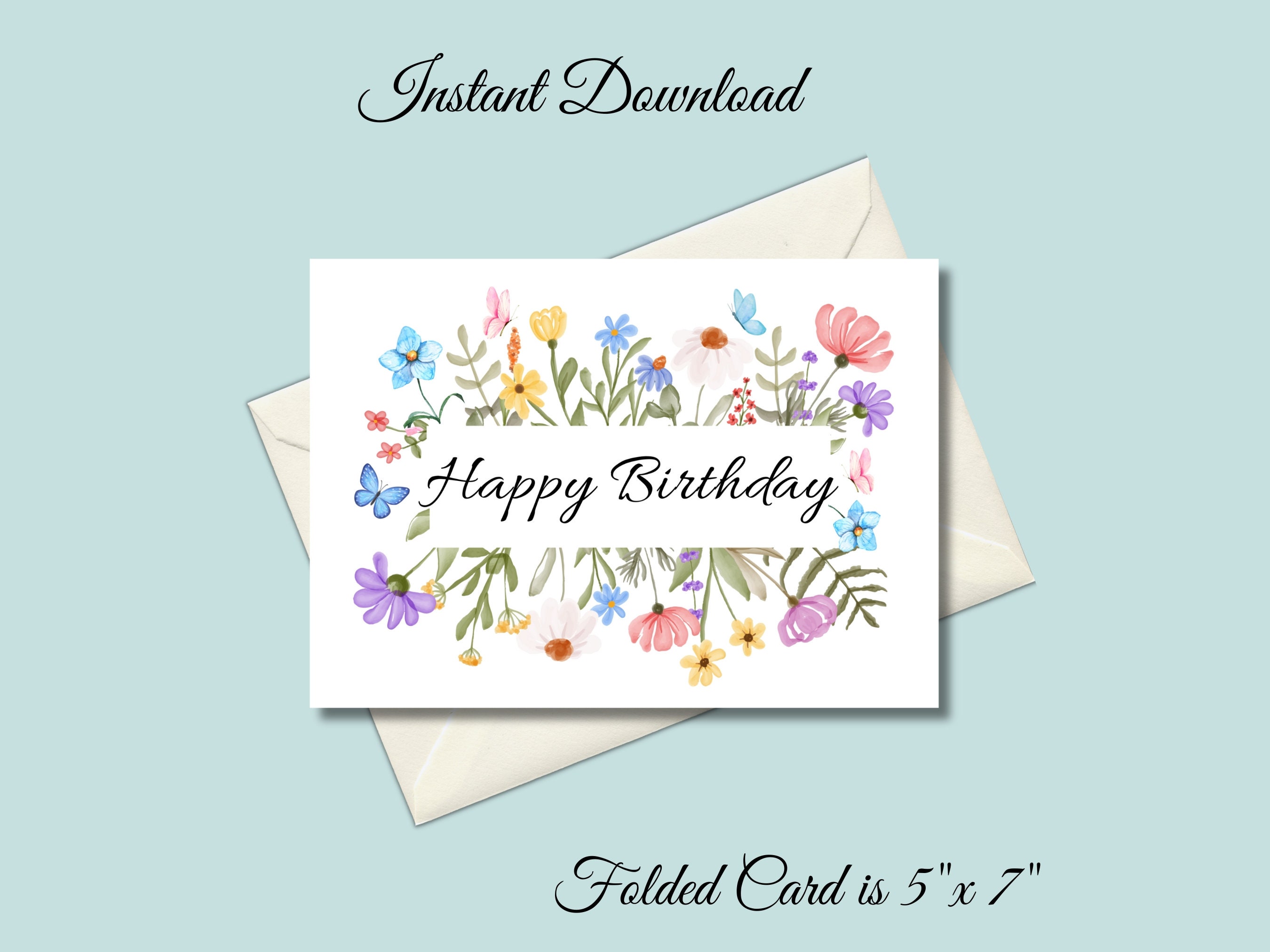 Printable Birthday Card With Flowers, Instant Download Birthday Card ...
