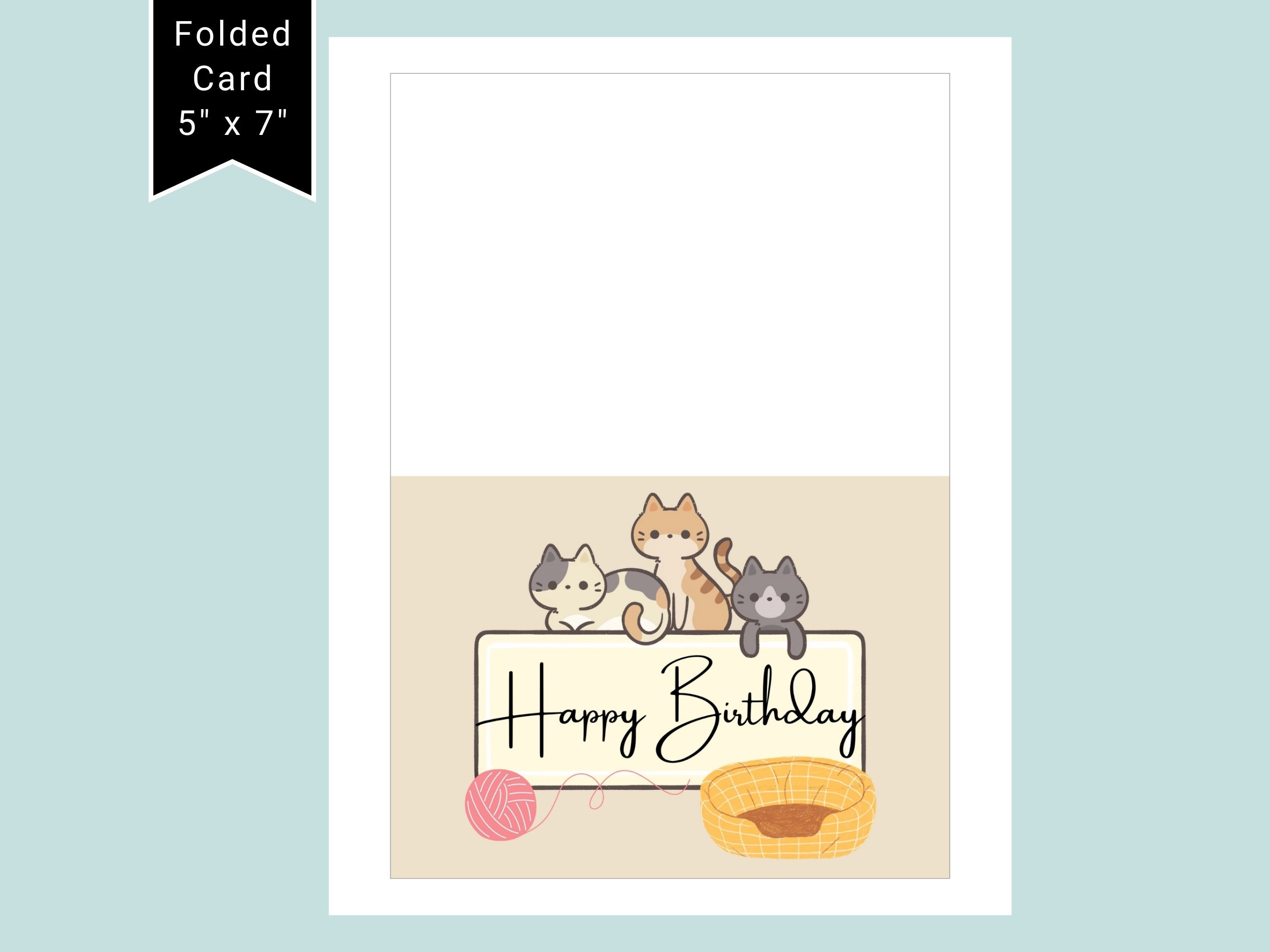 Cat Printable Birthday Card, Cute Kitty Greeting Card, Instant Download ...